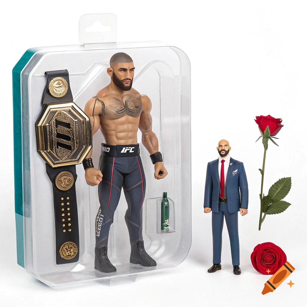 Ilia Topuria action figure with UFC champion belt, rose, and suit in ...