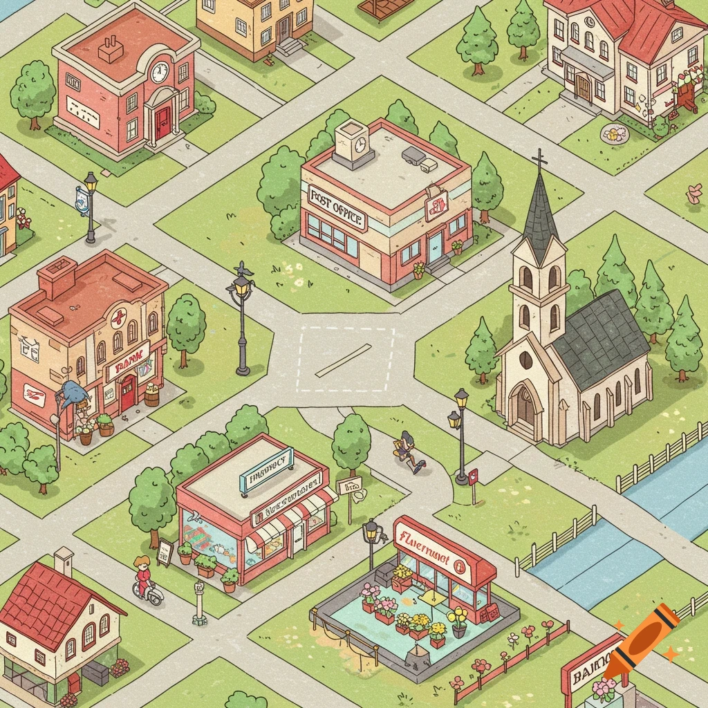 A cute cartoon illustration of a yard sale outside a white church, with ...