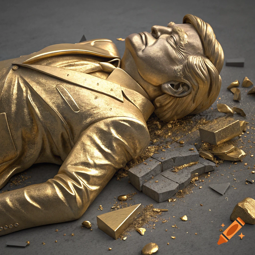 Golden Trump statue in pieces on Craiyon