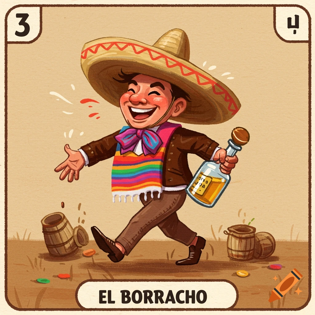 El Borracho Loteria card on Craiyon