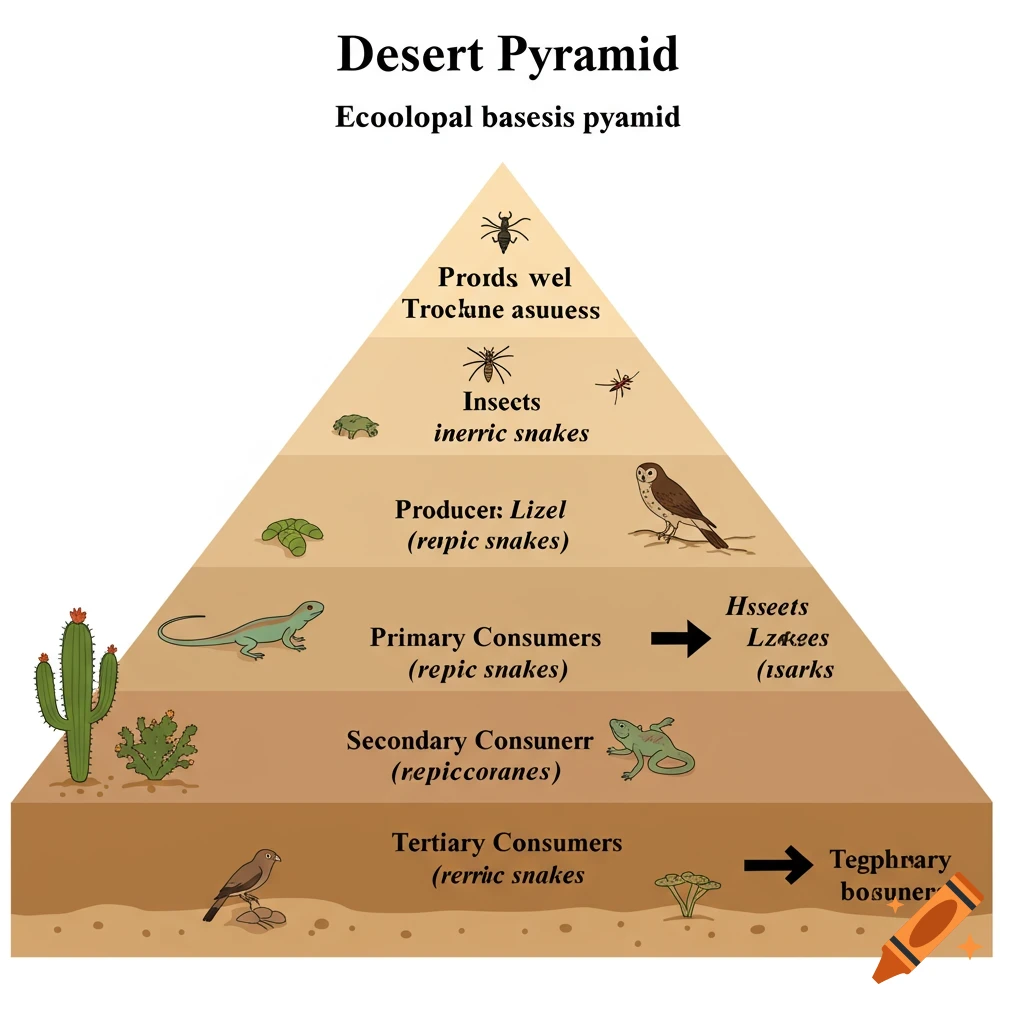 Ecological pyramid of biomass from desert biome on Craiyon