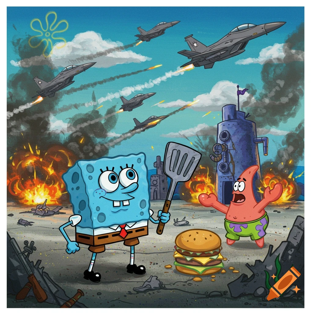Spongebob in battle with Nigerian Air Force on Craiyon