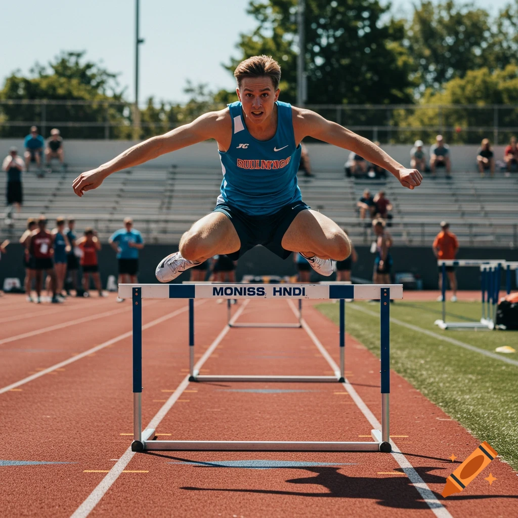 Track runner jumping over a hurdle on Craiyon