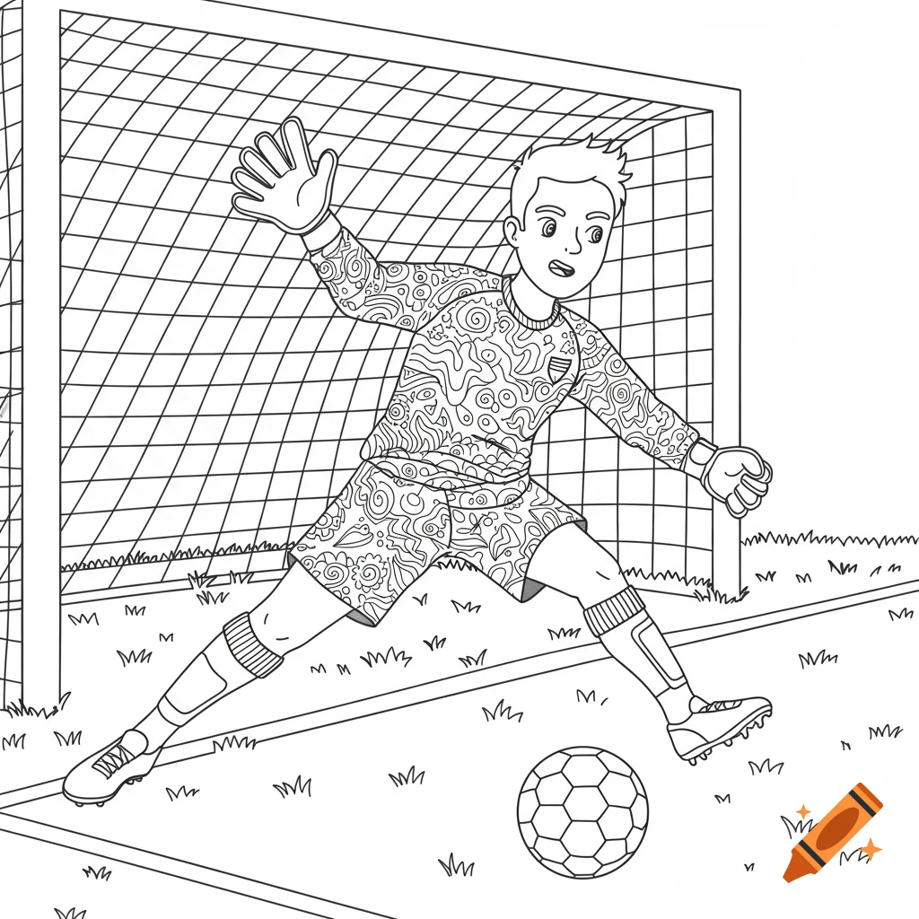 Soccer goalie coloring page on Craiyon