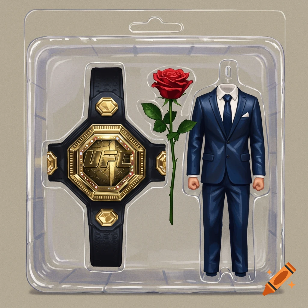 UFC champion action figure starter pack with rose and suit tie on Craiyon