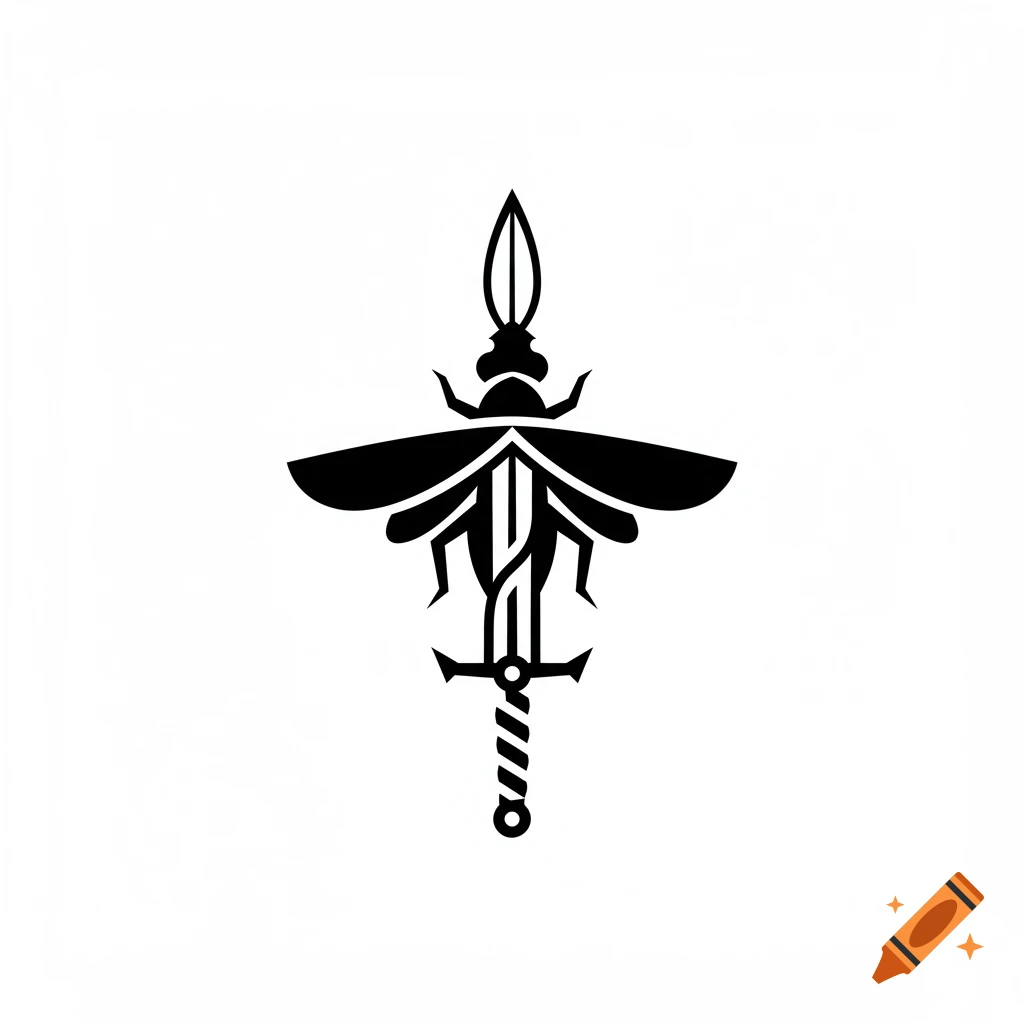 Black and white firefly and sword logo, minimalist vector illustration ...