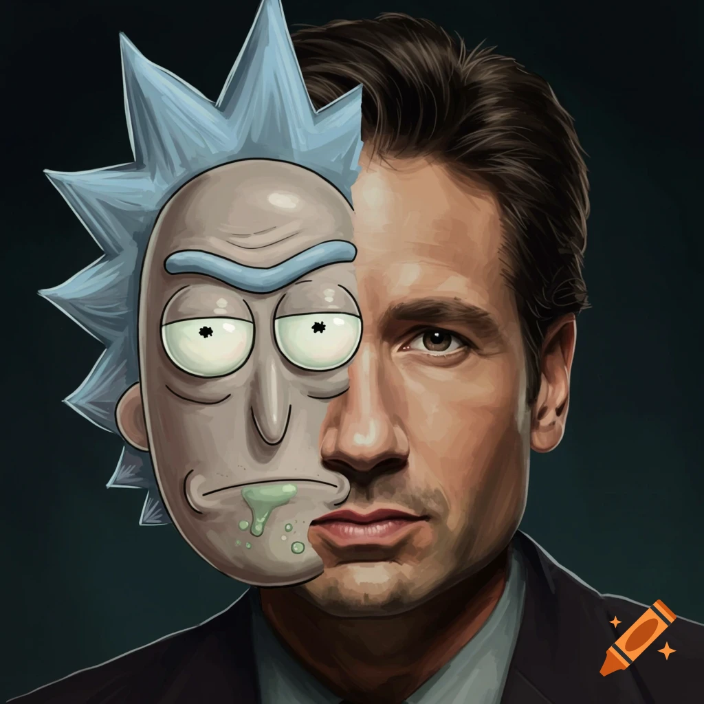 Rick Sanchez and Fox Mulder faces combined on Craiyon