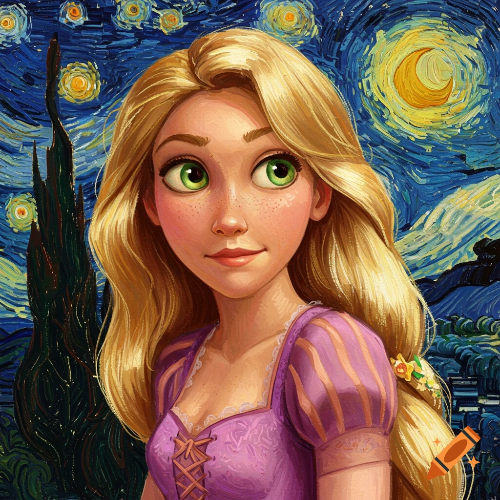 A picture of Rapunzel from Disney's Tangled in the style of Van Gogh's ...
