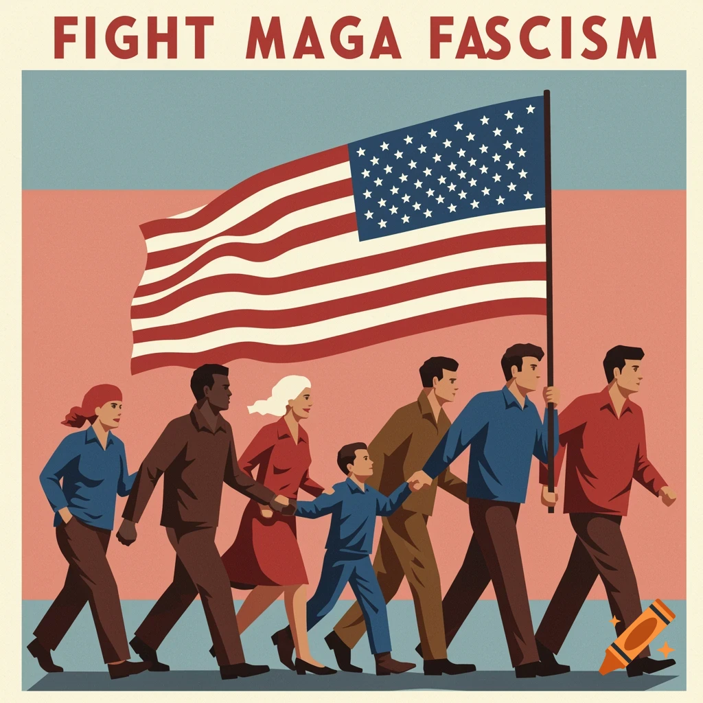 Poster with diverse group fighting MAGA fascism on Craiyon