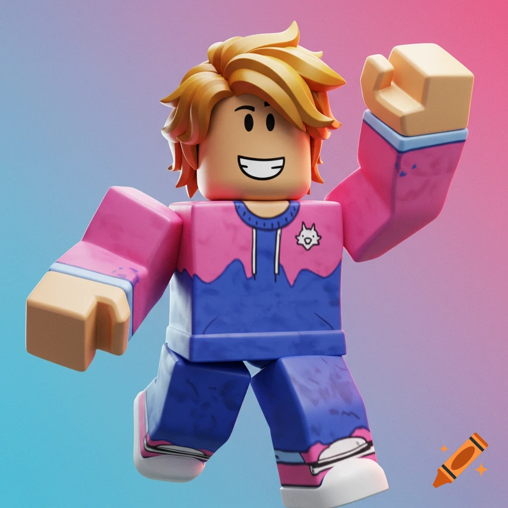 3D render of an orange blocky figure with a smiley face. on Craiyon