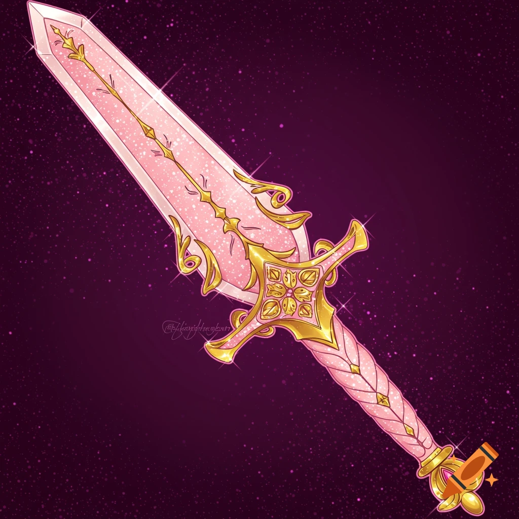 Sparkly baby pink medieval-core design with gold detailing on Craiyon