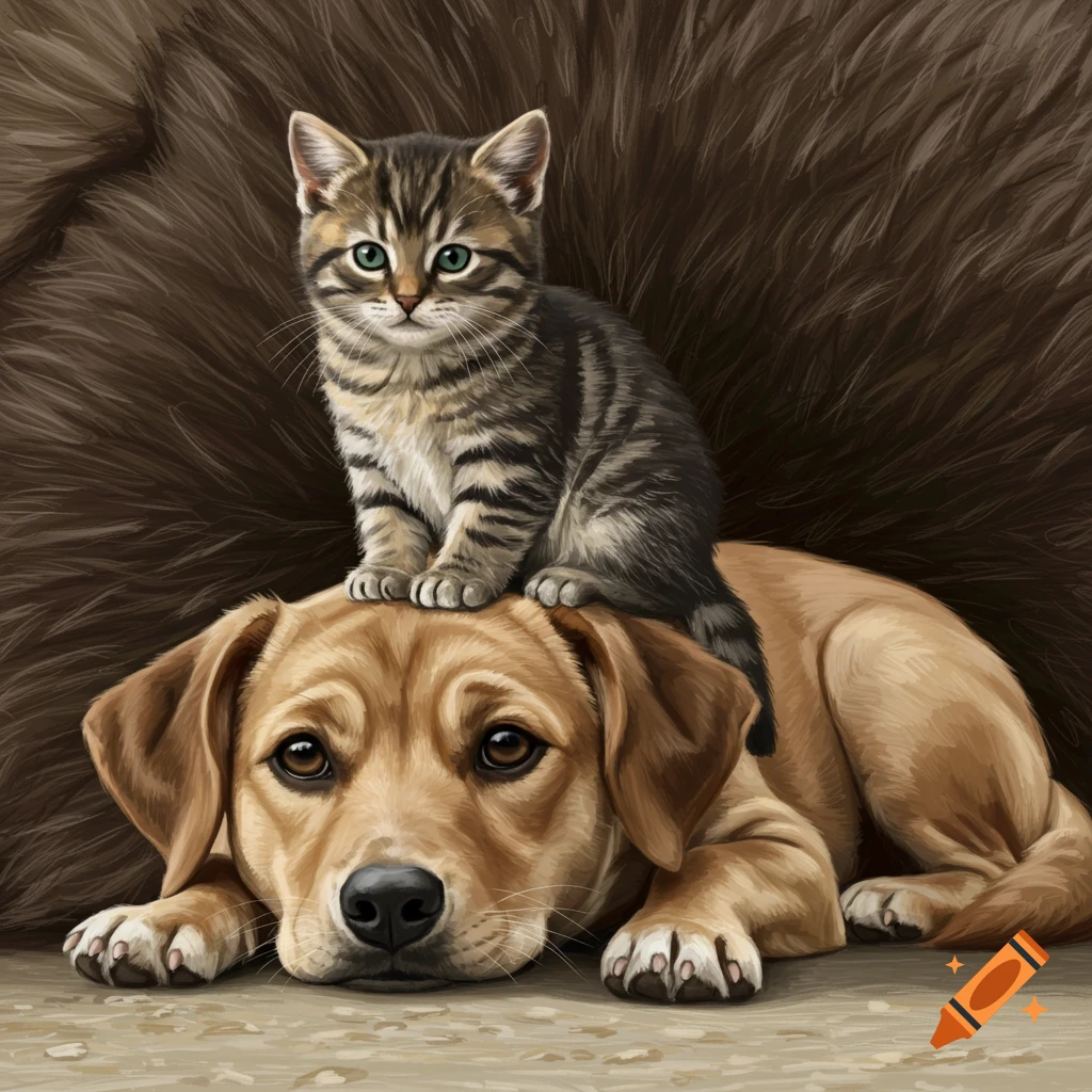 Cat sitting on a dog, best friends on Craiyon