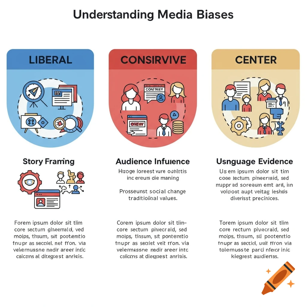 Graphic summarizing liberal, conservative, and center media framing on ...