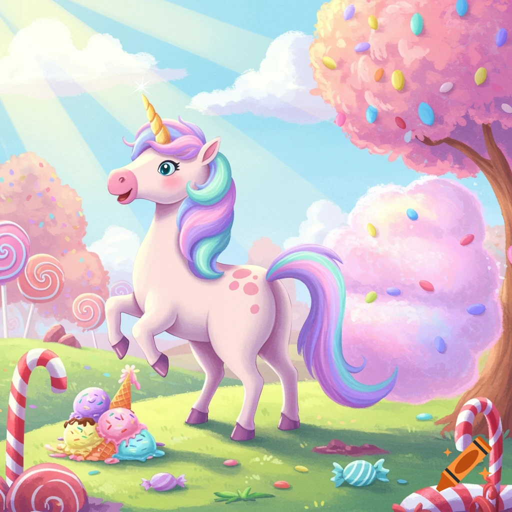 Unicorn pooping ice cream and farting cotton candy on Craiyon