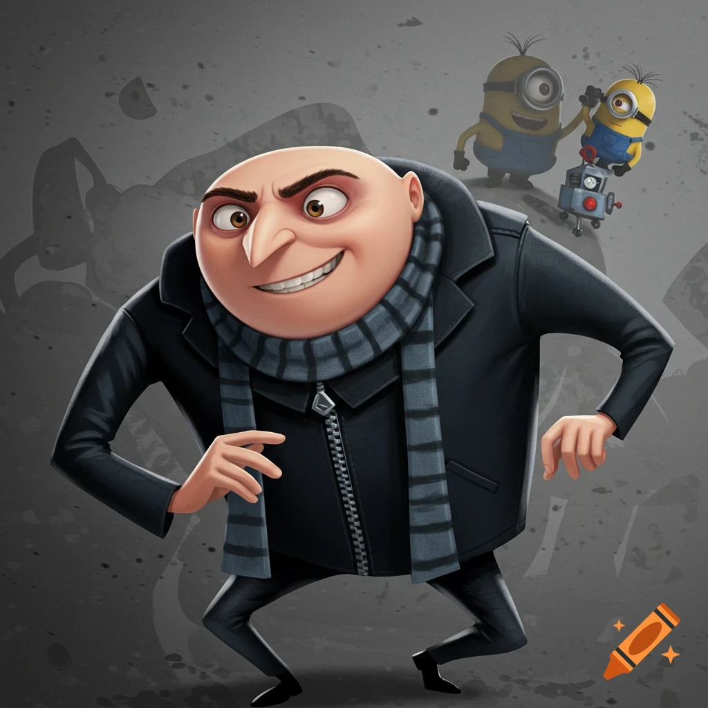 Picture of Gru with two Minions behind him on Craiyon