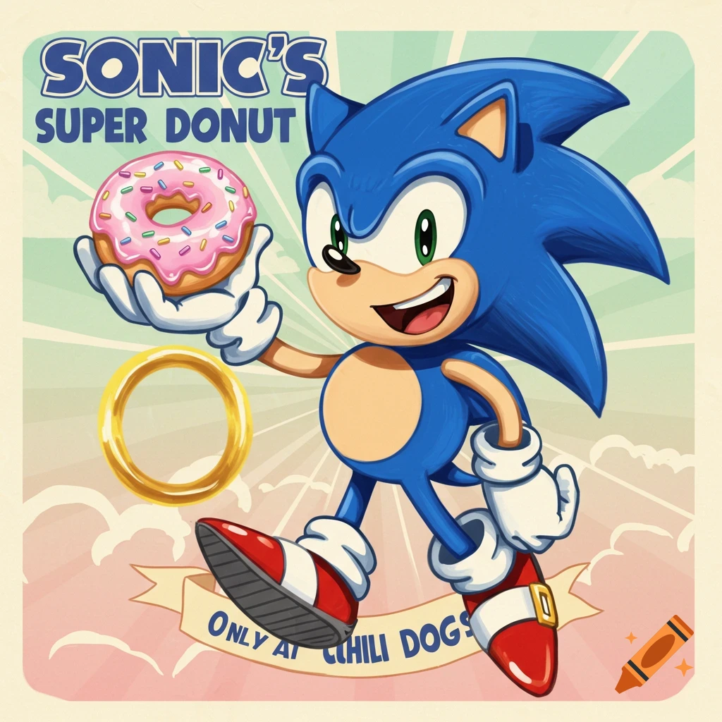 A cartoon blue hedgehog (Sonic) sitting in a field and eating an onion ...