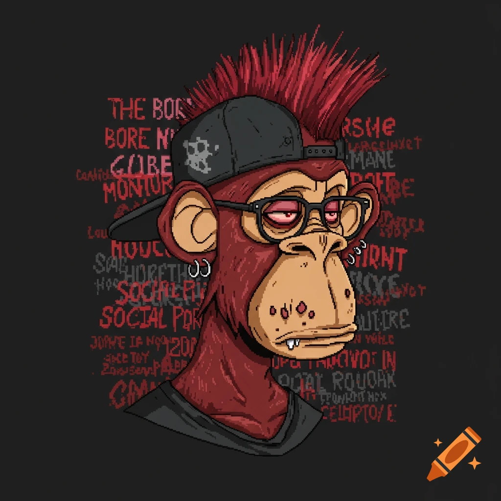 Anime-style punk monkey with earrings, glasses, and a cap on Craiyon