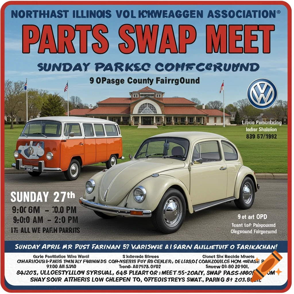 Northeast Illinois Volkswagen Association parts swap meet flyer on Craiyon