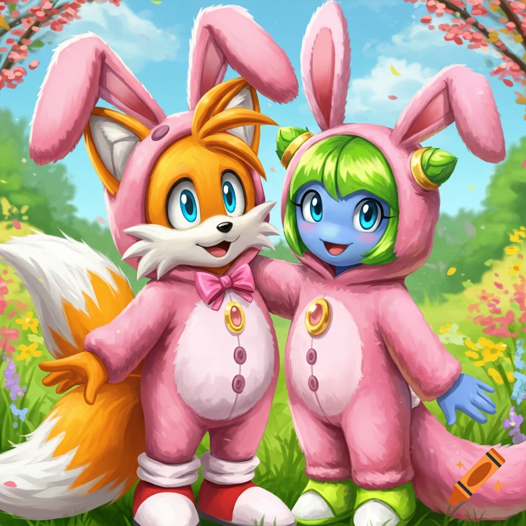 Tails and Cosmo in bunny suits on Craiyon