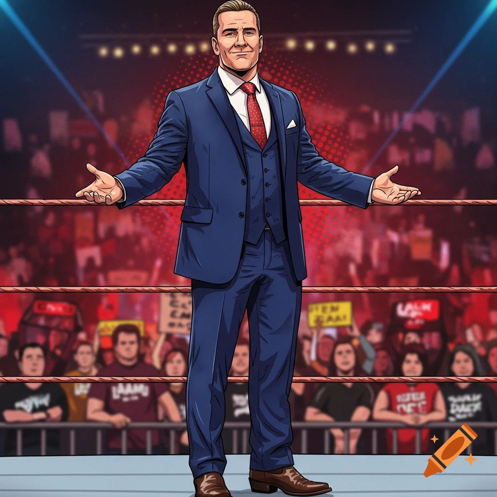 Dean Dallas, wrestling talent agent with cowboy boots on Craiyon