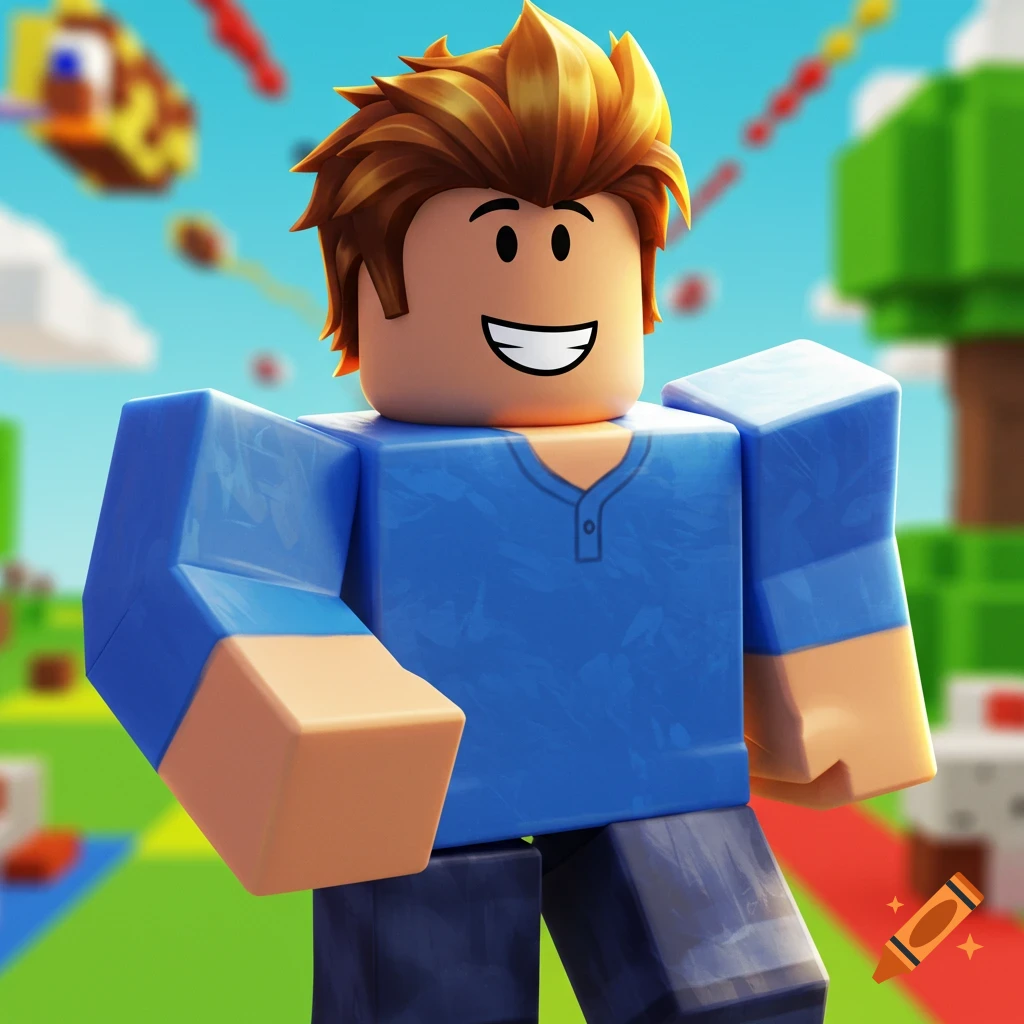 Drawing of a red Roblox avatar wearing a henley shirt on Craiyon