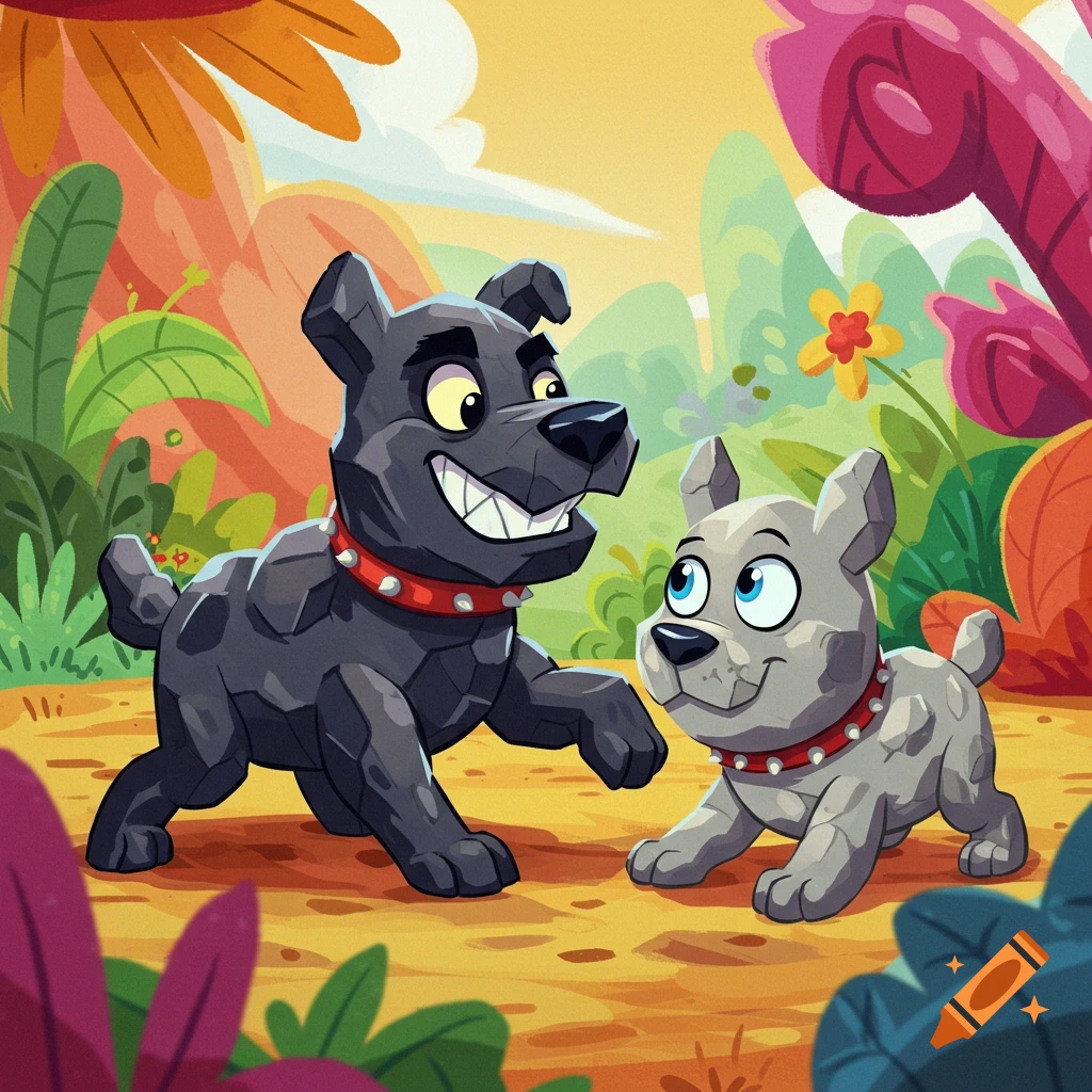 Coal and Pebble the rock dogs from Dandy’s World on Craiyon