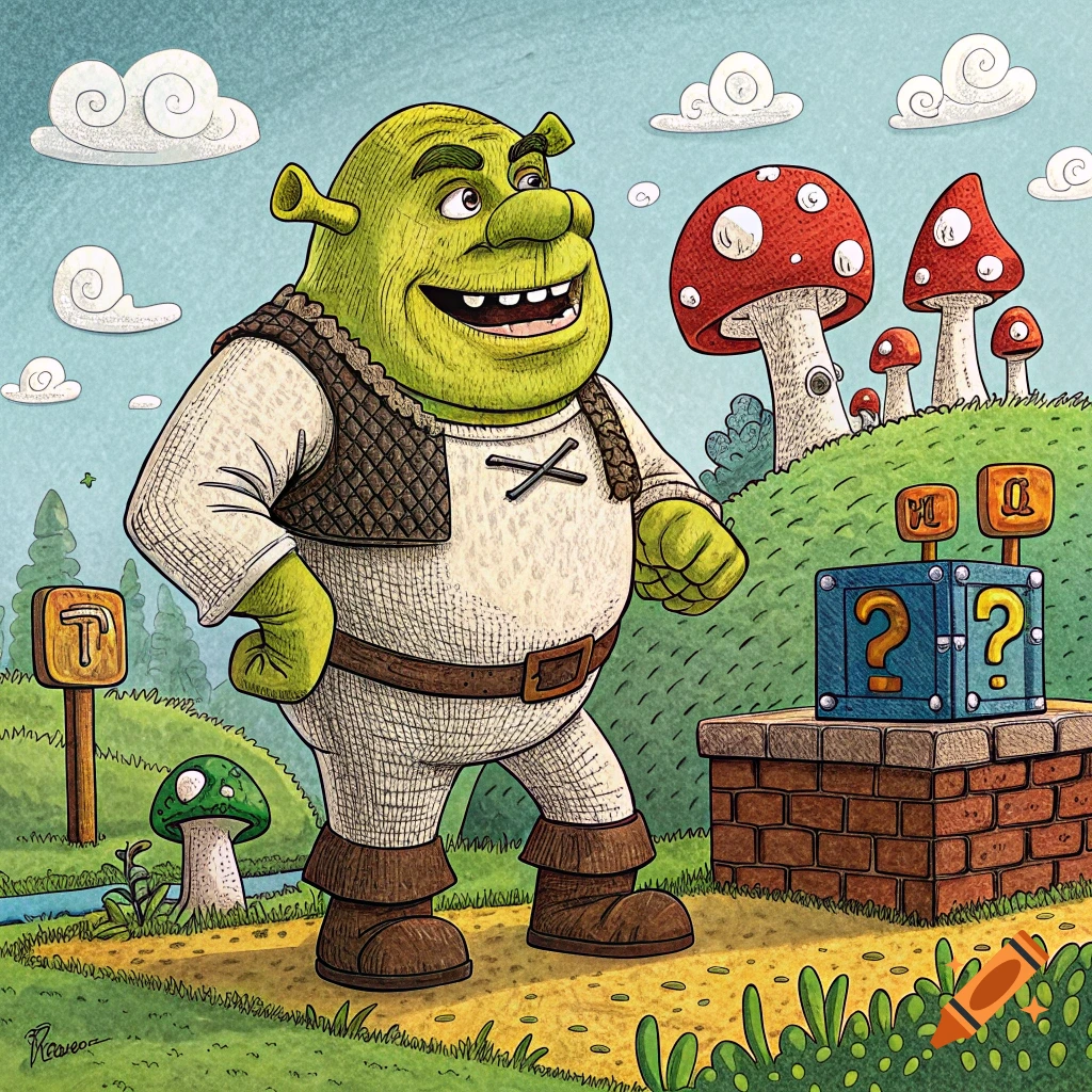 Shrek in Mario 64 on Craiyon