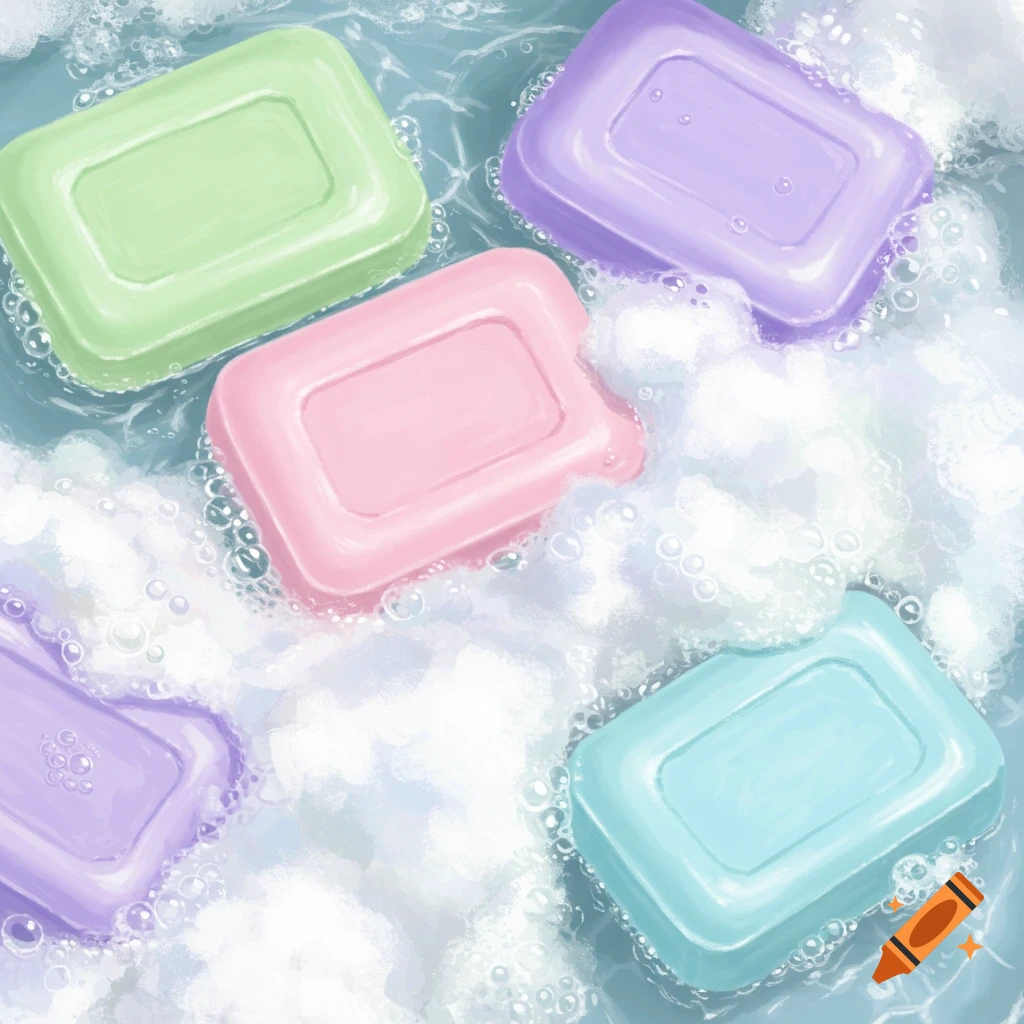 Pastel ombre soap bars in green, pink, lavender, and blue on Craiyon