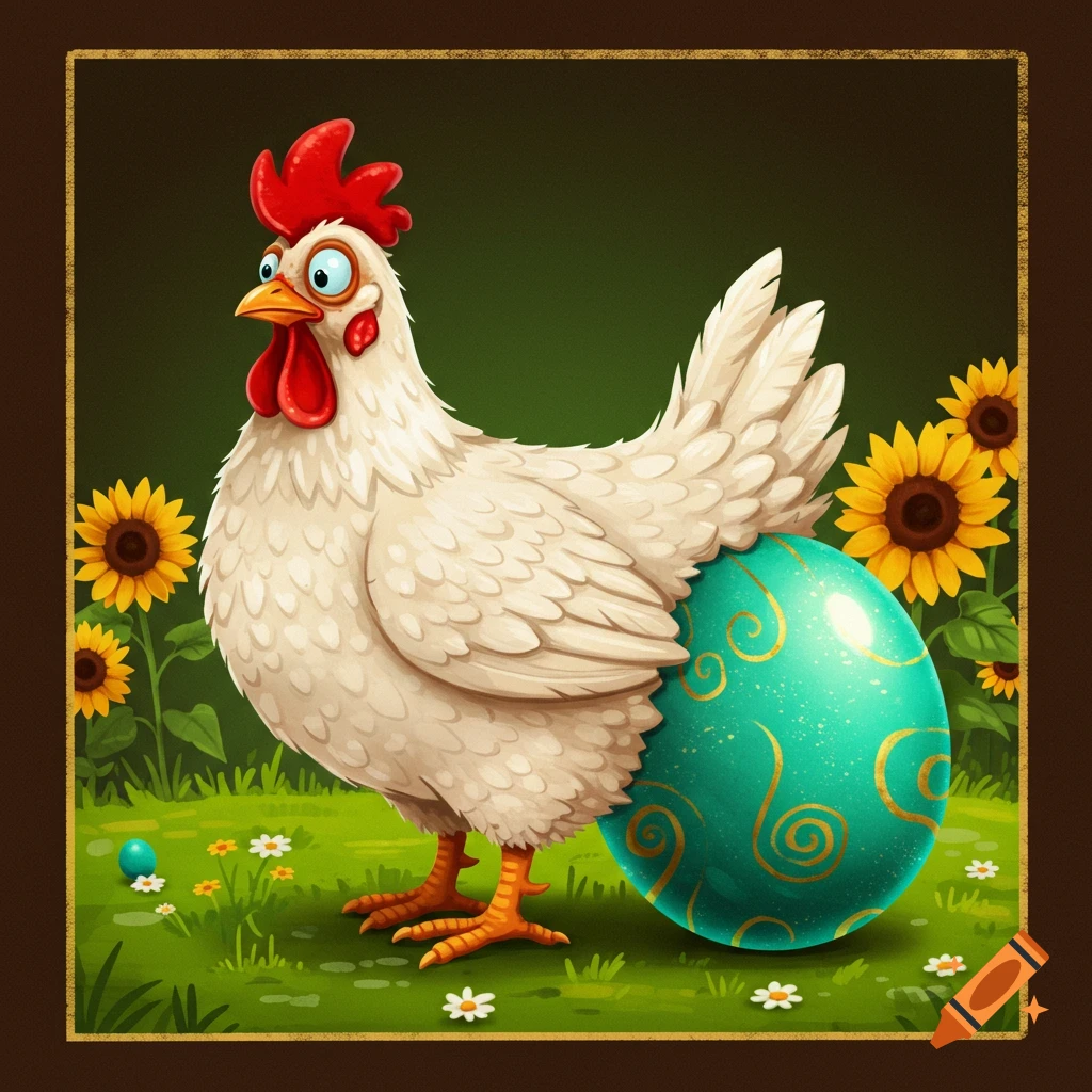 Chicken pooping a large egg on Craiyon