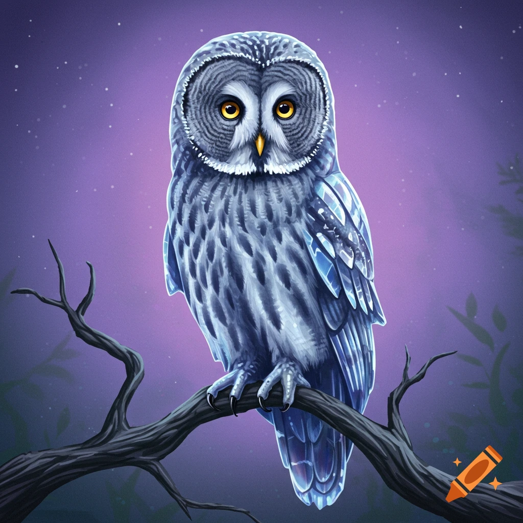 Fantasy crystal great grey owl on Craiyon