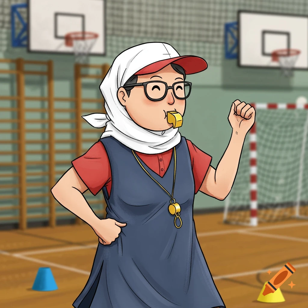 Digital illustration of a sports teacher blowing a whistle in a school ...