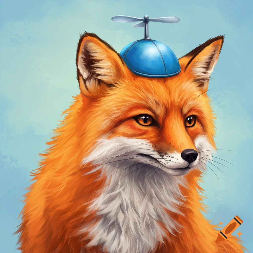 A fox wearing a blue propeller hat. on Craiyon