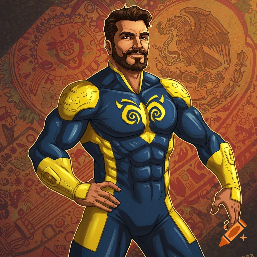 Mexican male superhero with mustache and goatee on Craiyon