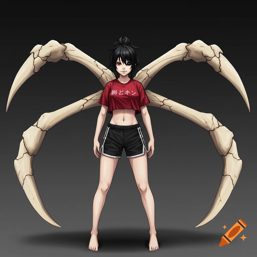 Tokyo Ghoul OC with black hair, red ghoul eyes, crimson crop top, and ...