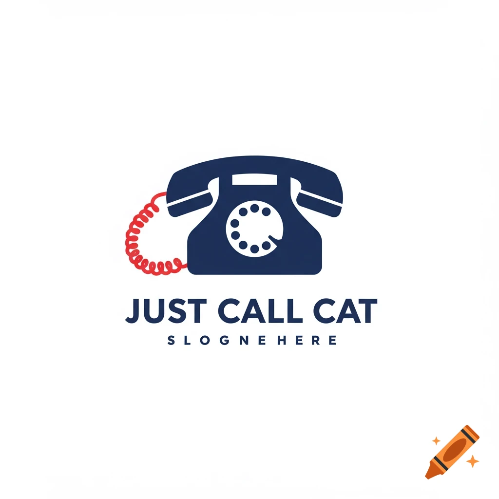 JUST CALL CAT business logo with telephone and cord on Craiyon