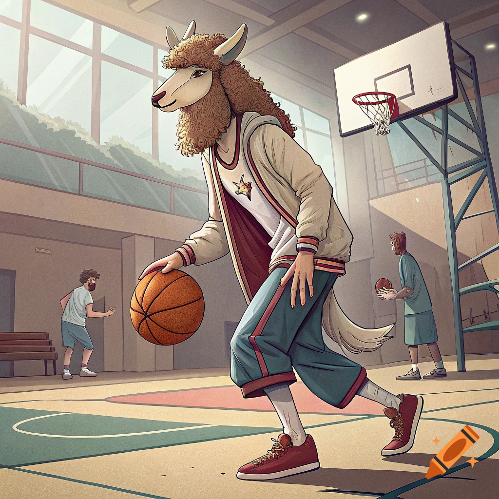 Jesus Christ, Gen Z, alpaca haircut, playing basketball on Craiyon