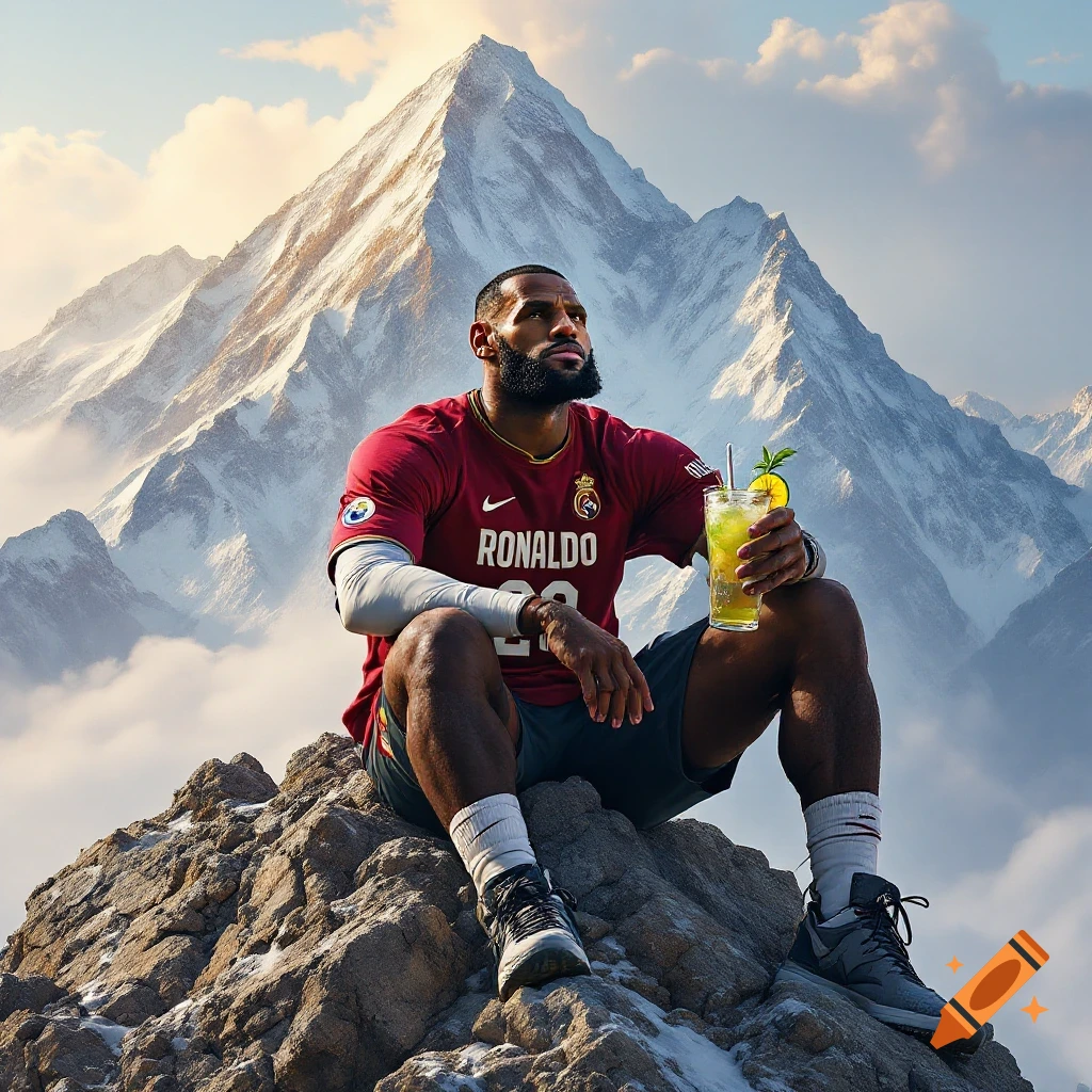 LeBron James on Mount Everest drinking a mojito wearing a Ronaldo ...