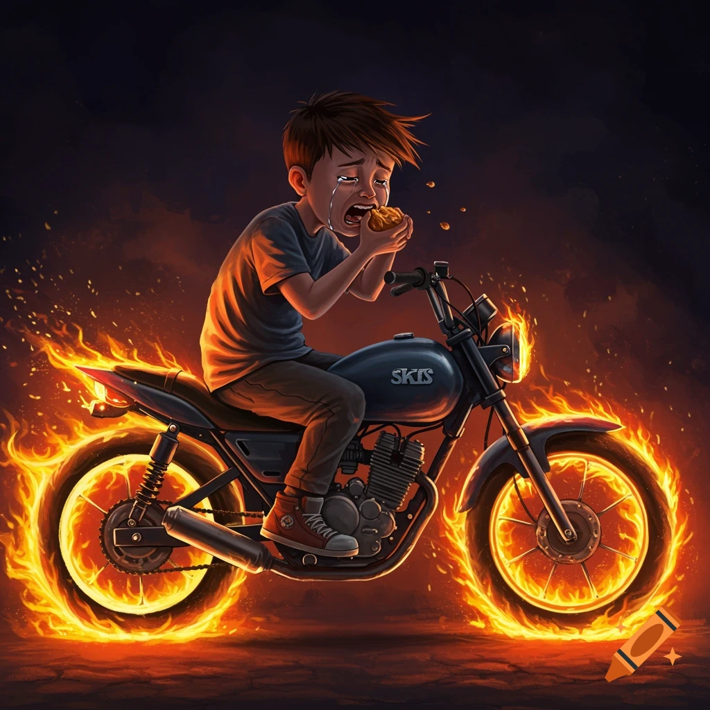 Cybernetic android riding Harley on sunlit coastline highway on Craiyon