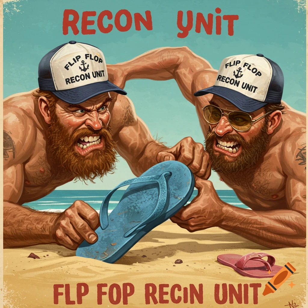 Vintage poster of Army and Navy veterans fighting over a flip flop on ...