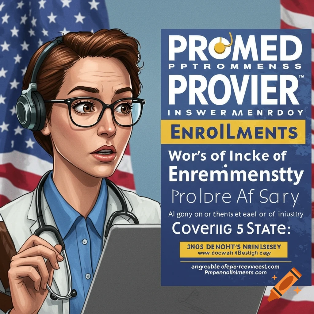 ProMed Provider Enrollments promotion for Facebook post, pmpenrollments.com on Craiyon