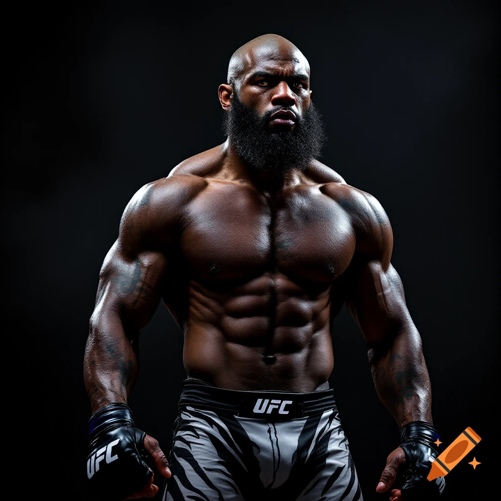 A man with a beard and tattoos wearing a UFC glove interacts closely ...