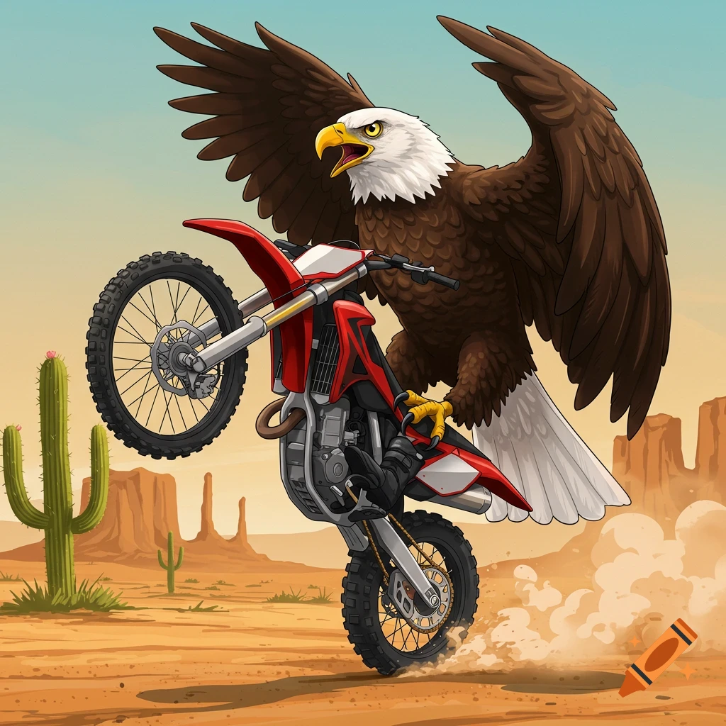 Bart Simpson doing a wheelie on a dirt bike in a desert on Craiyon