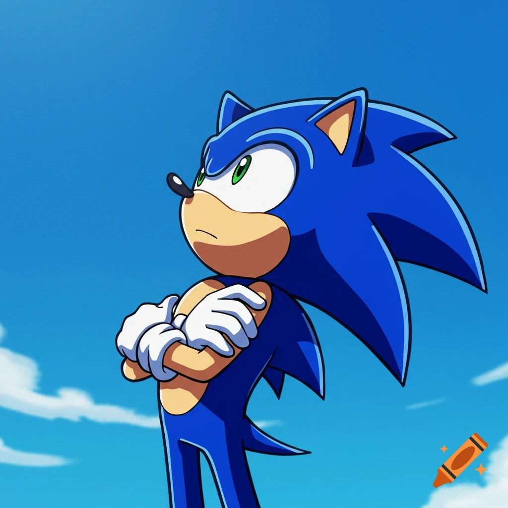Sonic the Hedgehog looking up, anime style on Craiyon