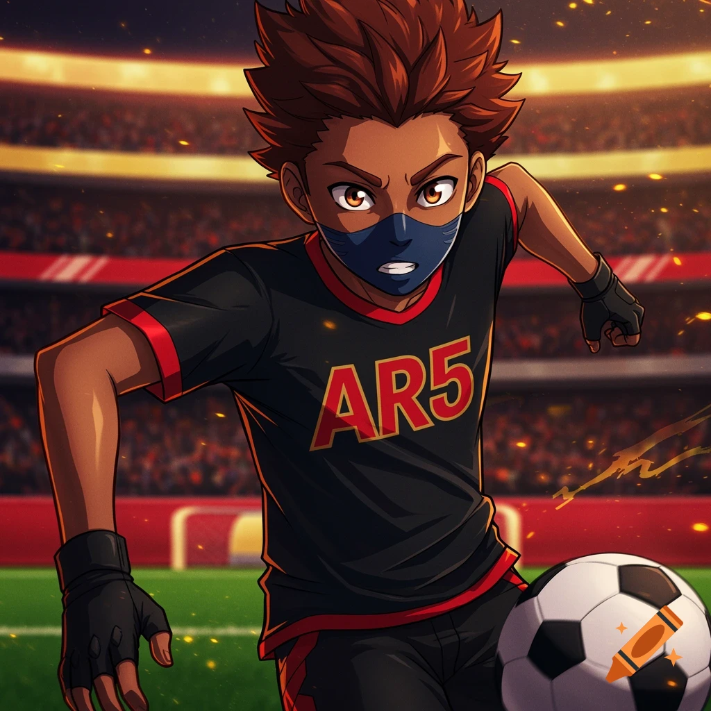 Anime style illustration of a soccer player running on a field in a ...