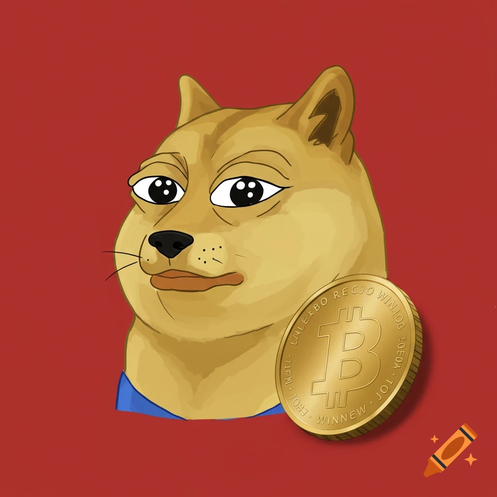 Illustration of a Doge-like meme character holding a gold coin against ...