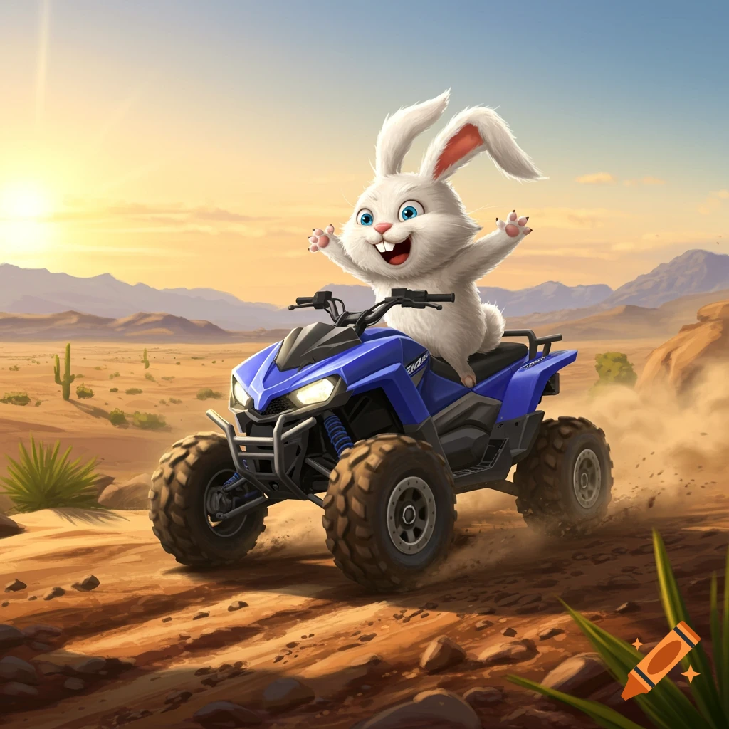 Easter bunny driving Yamaha Rmax off-road on Craiyon
