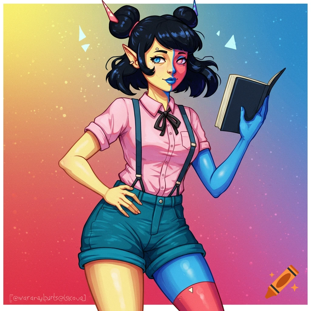 Feminine humanoid character with dual-colored body in anime style on ...