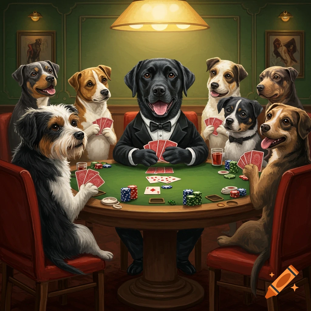 Black Labrador playing poker on Craiyon