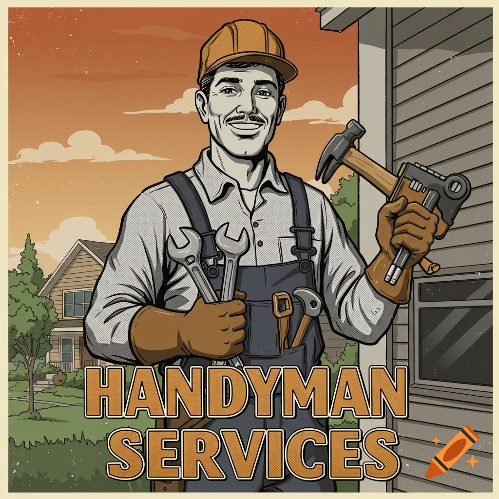 Retro style illustration of a handyman holding wrenches and a hammer ...