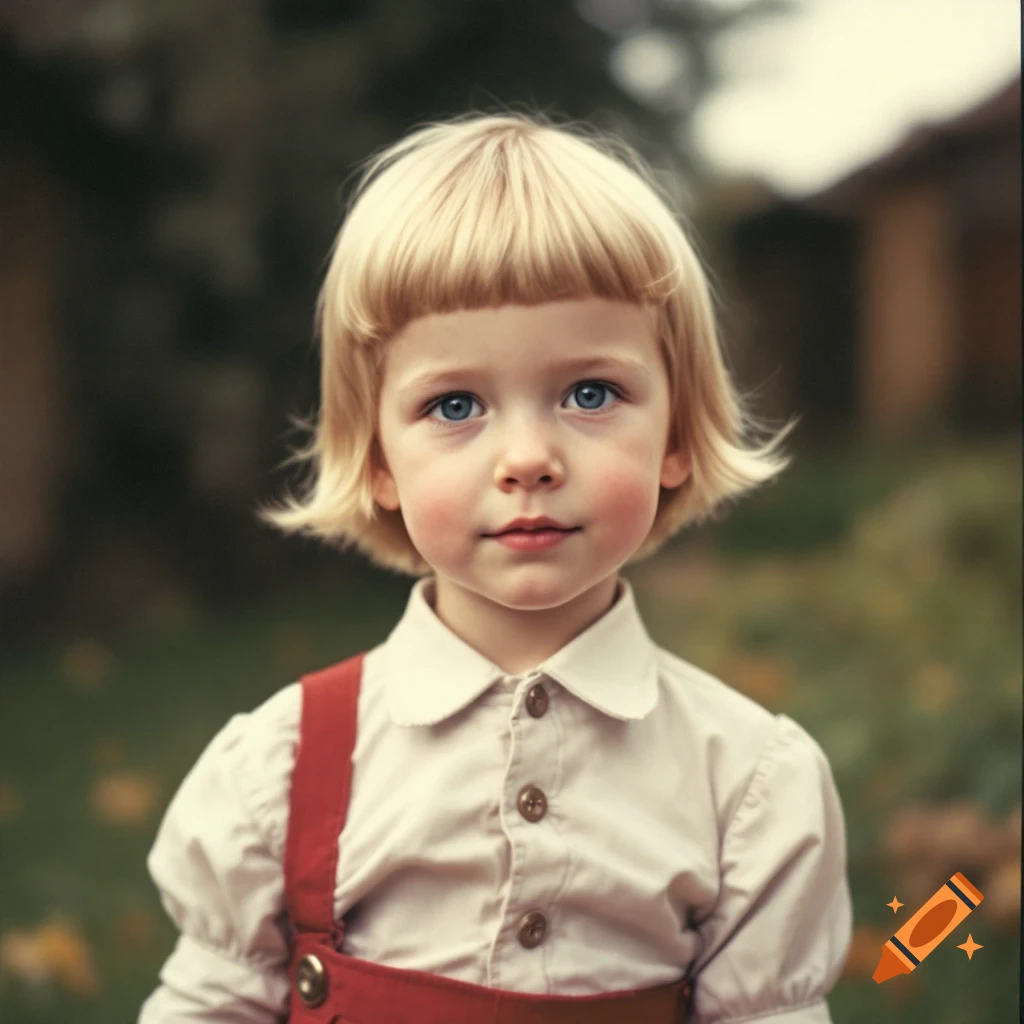 Blonde Scottish boy in red skirt, 90s family photo on Craiyon